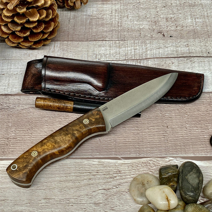 Full Tang Scandi Bohler N690 Steel Bushcraft Knife with Walnut Wood Ha ...
